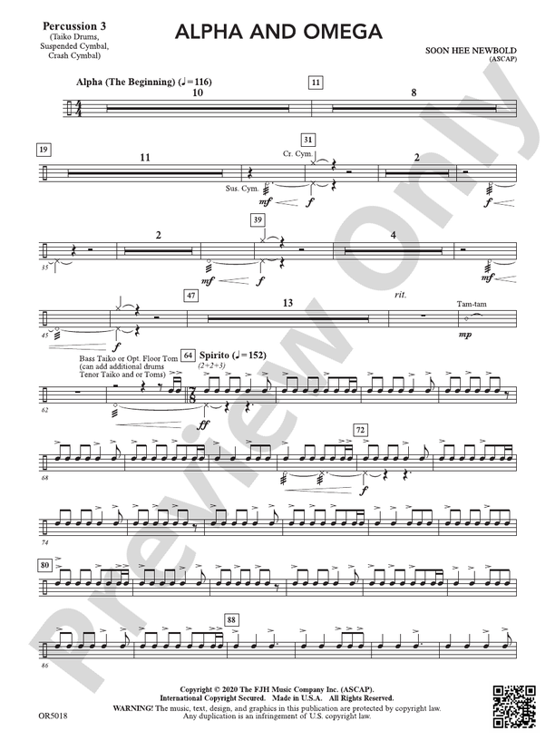Alpha and Omega: Percussion 3: Percussion 3 Part: Soon Hee Newbold ...