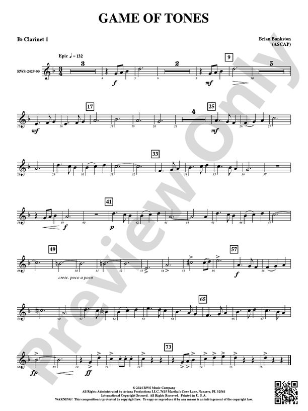 Game of Tones: 1st B-flat Clarinet: 1st B-flat Clarinet Part: Brian Bankston - Digital Sheet ...