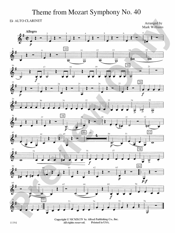 Theme from Mozart Symphony No. 40: E-flat Alto Clarinet: E-flat Alto ...