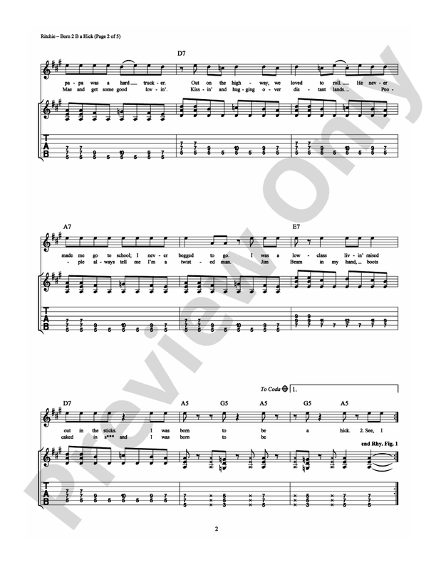 Born 2 B A Hick: Guitar TAB: Kid Rock - Digital Sheet Music Download