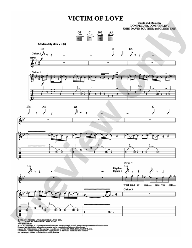 Victim of Love: Guitar TAB: Eagles - Digital Sheet Music Download