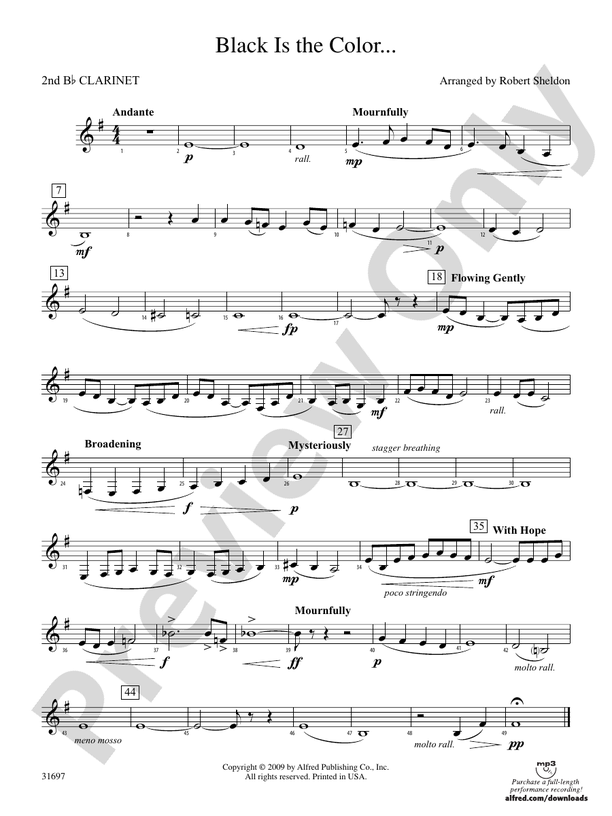 Black Is the Color...: 2nd B-flat Clarinet: 2nd B-flat Clarinet Part ...