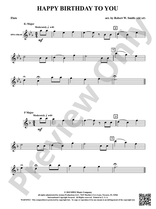Happy Birthday to You: 1st Flute: 1st Flute Part - Digital Sheet Music ...