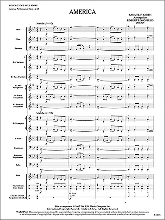 America: Concert Band Conductor Score: Samuel F. Smith | Sheet Music