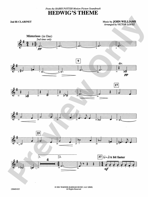 Hedwig's Theme (from Harry Potter): 2nd B-flat Clarinet: 2nd B-flat ...