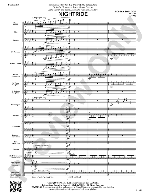 Nightride: Score: Concert Band Score: Robert Sheldon - Digital Sheet ...