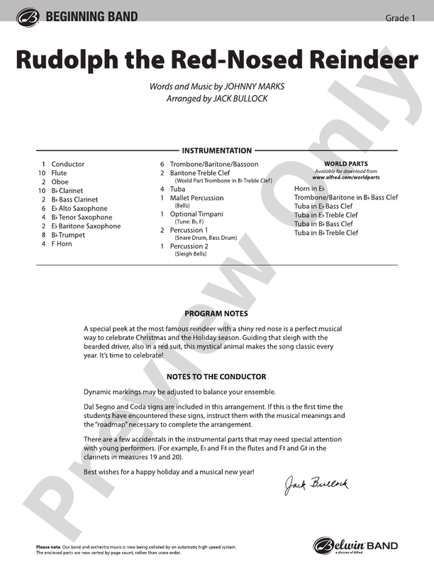 Rudolph the Red-Nosed Reindeer: Concert Band Conductor Score & Parts ...