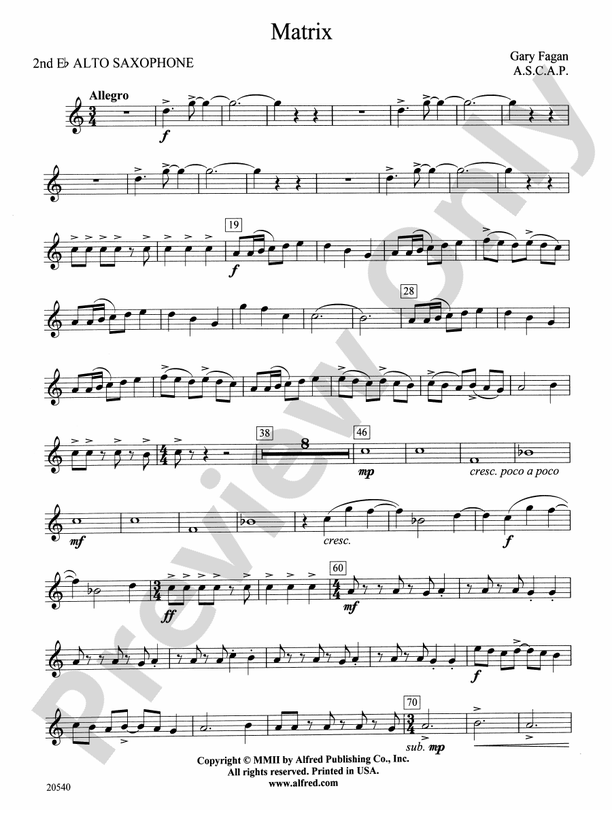 Matrix: 2nd E-flat Alto Saxophone: 2nd E-flat Alto Saxophone Part - Digital Sheet Music Download
