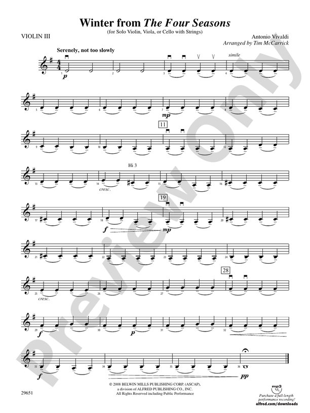 Winter from The Four Seasons: 3rd Violin (Viola [TC]): 3rd Violin (Viola [TC]) Part - Digital ...