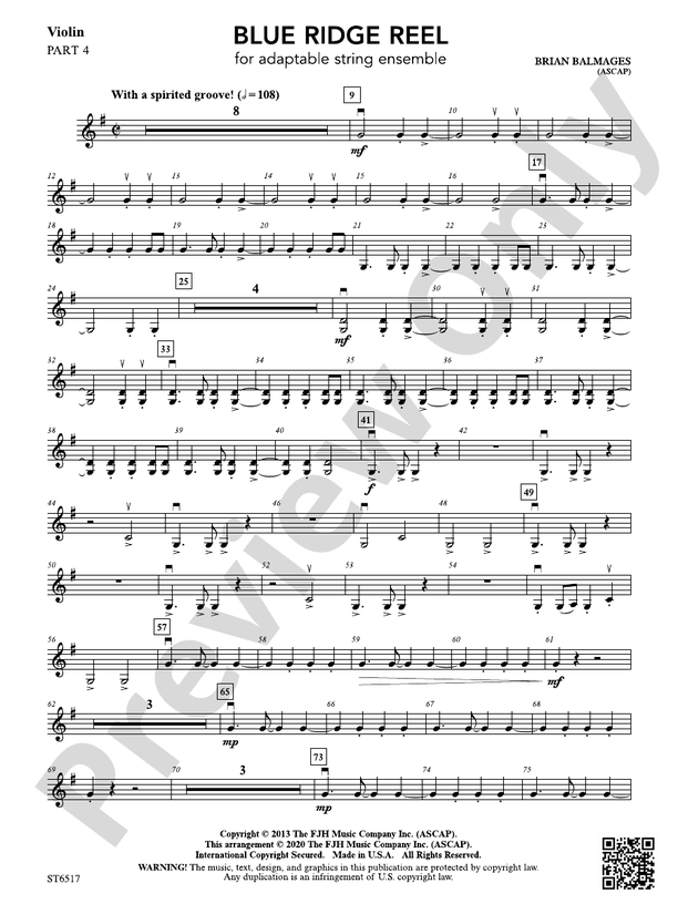 Blue Ridge Reel: Part 4 Violin: Part 4 Violin Part: Brian Balmages ...