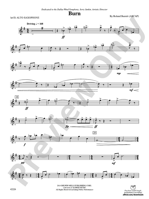 Burn: E-flat Alto Saxophone: E-flat Alto Saxophone Part - Digital Sheet ...