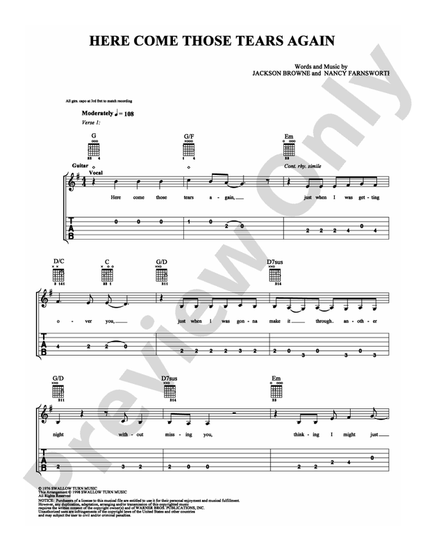 Here Come Those Tears Again: Easy Guitar: Jackson Browne - Digital Sheet Music Download