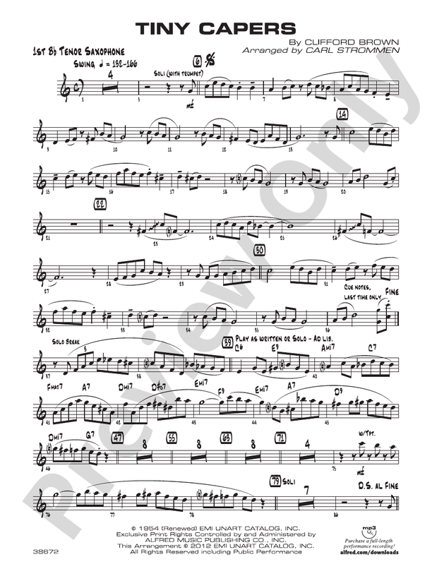 Tiny Capers: B-flat Tenor Saxophone: B-flat Tenor Saxophone Part - Digital Sheet Music Download
