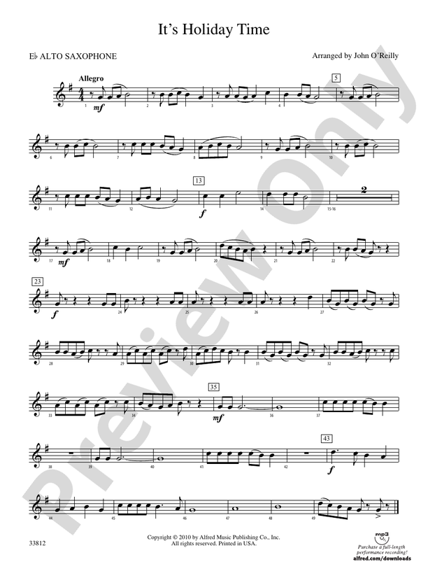 It's Holiday Time: E-flat Alto Saxophone: E-flat Alto Saxophone Part - Digital Sheet Music Download