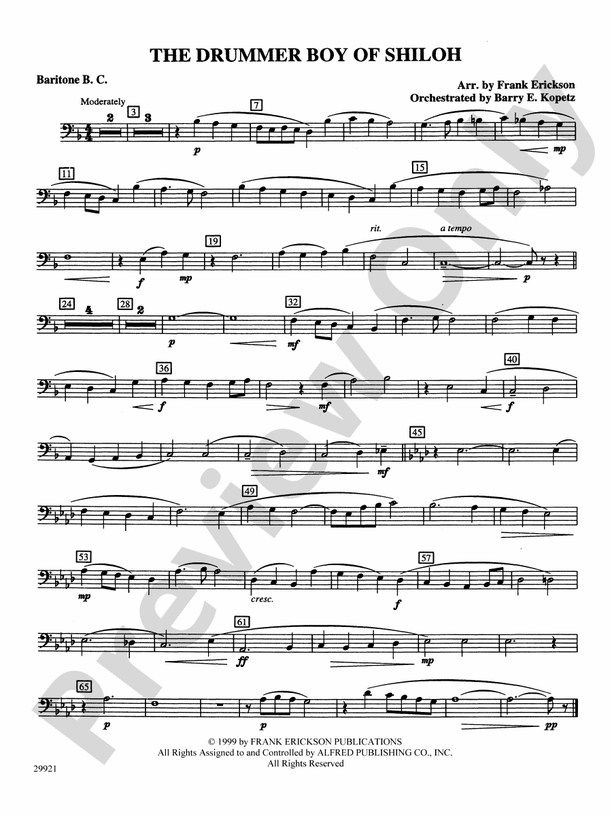 The Drummer Boy of Shiloh: Baritone B.C.: Baritone B.C. Part - Digital ...