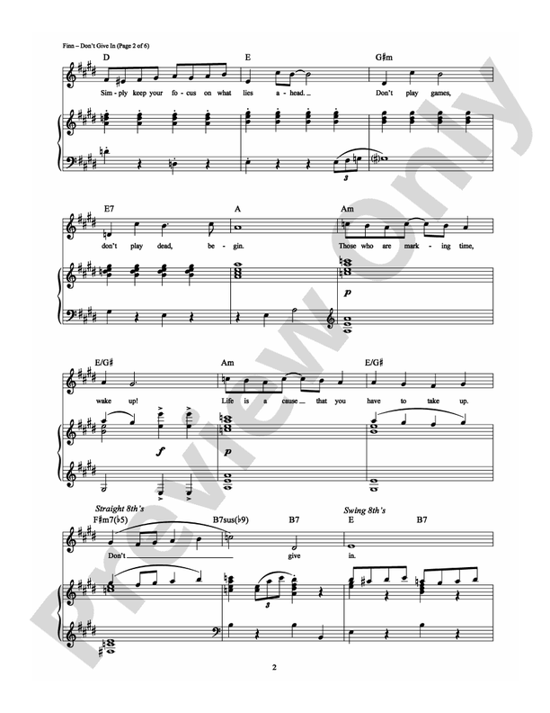 Don't Give In: Piano/Vocal/Chords: William Finn - Digital Sheet Music Download