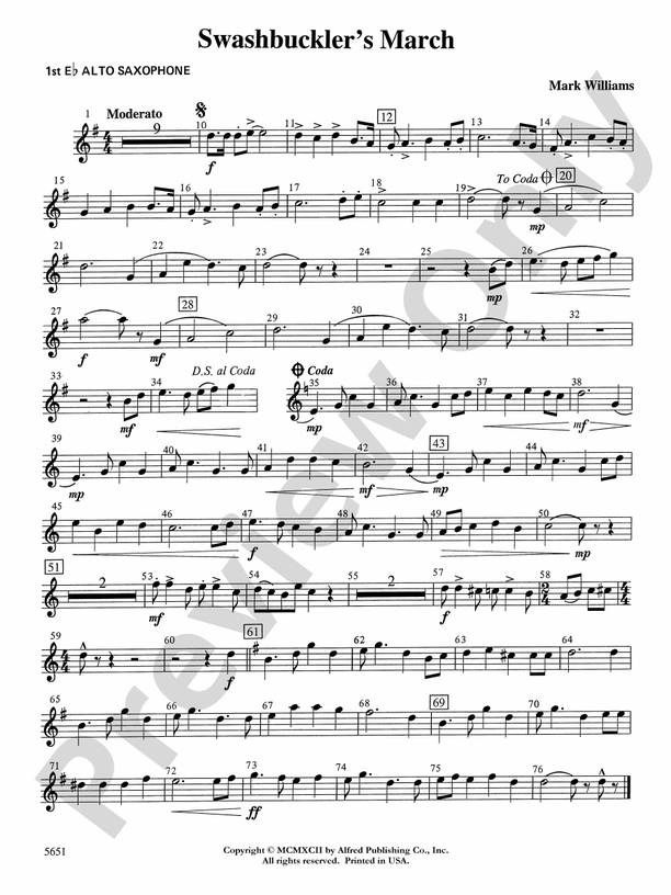 Swashbuckler's March: E-flat Alto Saxophone: E-flat Alto Saxophone Part - Digital Sheet Music ...