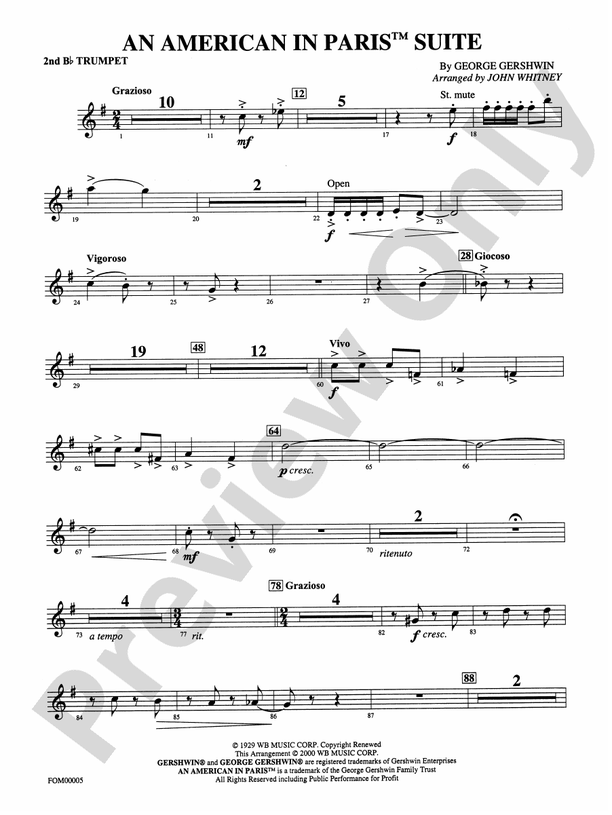 An American in Paris Suite: 2nd B-flat Trumpet: 2nd B-flat Trumpet Part - Digital Sheet Music ...