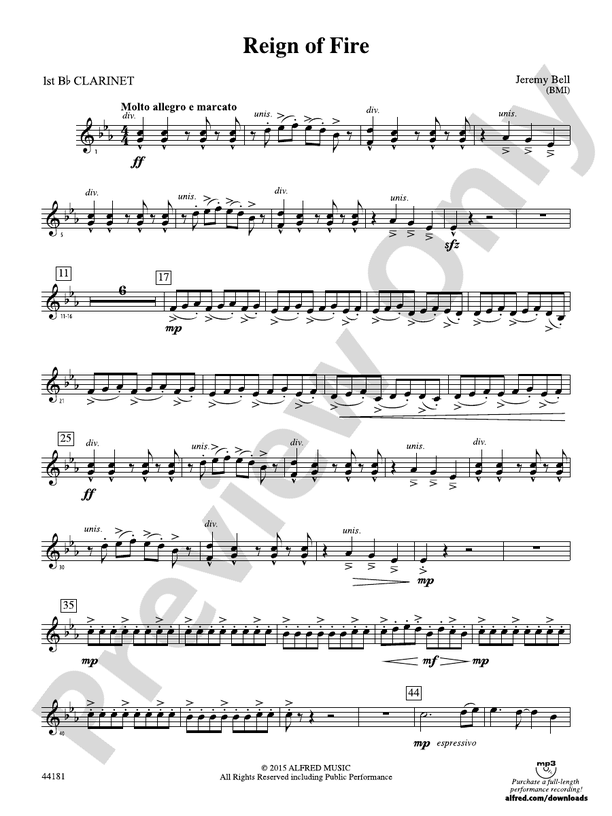 Reign of Fire: 1st B-flat Clarinet: 1st B-flat Clarinet Part - Digital ...