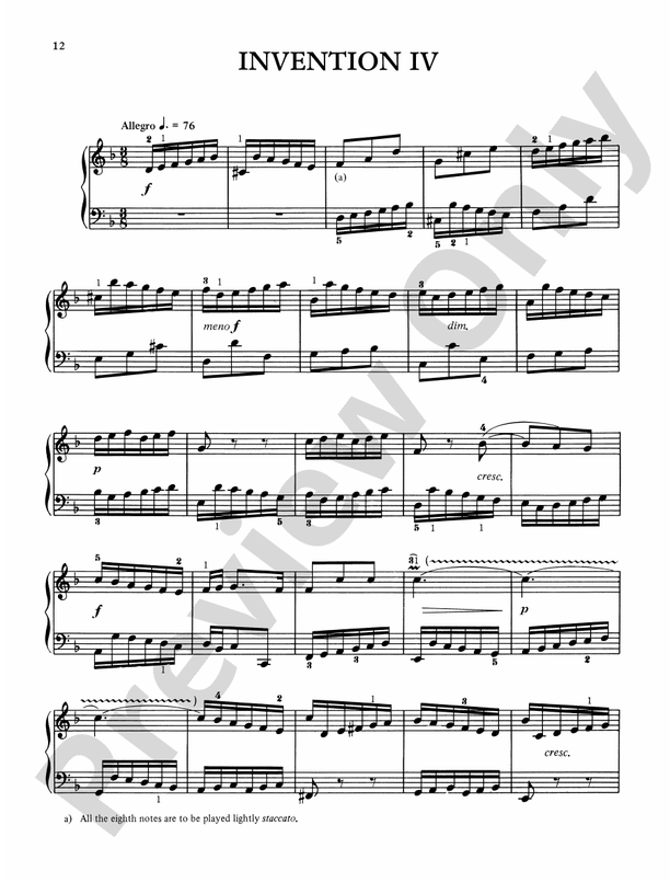 Bach: Two-Part Inventions (Ed. Hans Bischoff): Invention IV Part ...