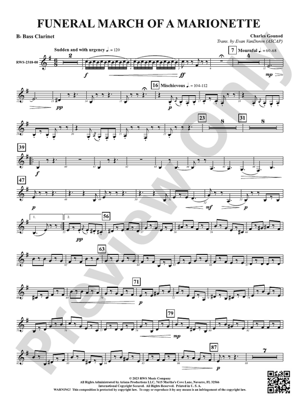 Funeral March of a Marionette: B-flat Bass Clarinet: B-flat Bass ...