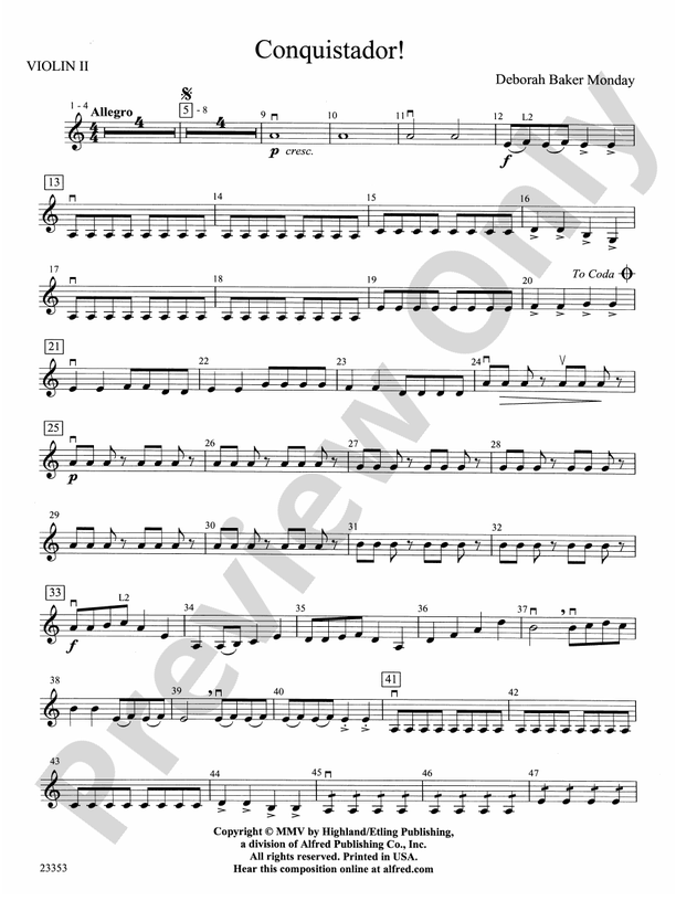 Conquistador!: 2nd Violin: 2nd Violin Part - Digital Sheet Music Download