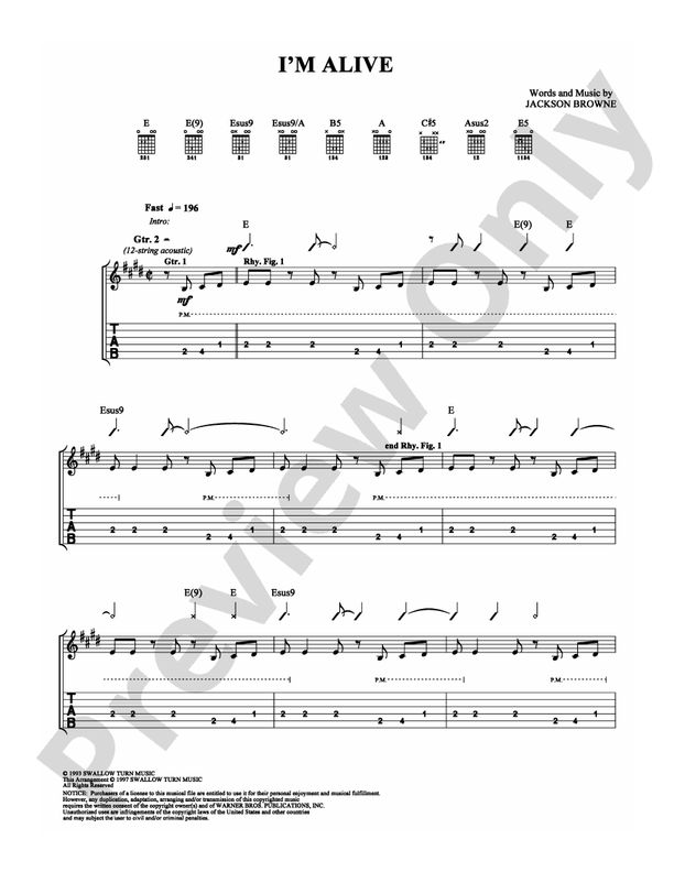 I'm Alive: Guitar TAB: Jackson Browne - Digital Sheet Music Download