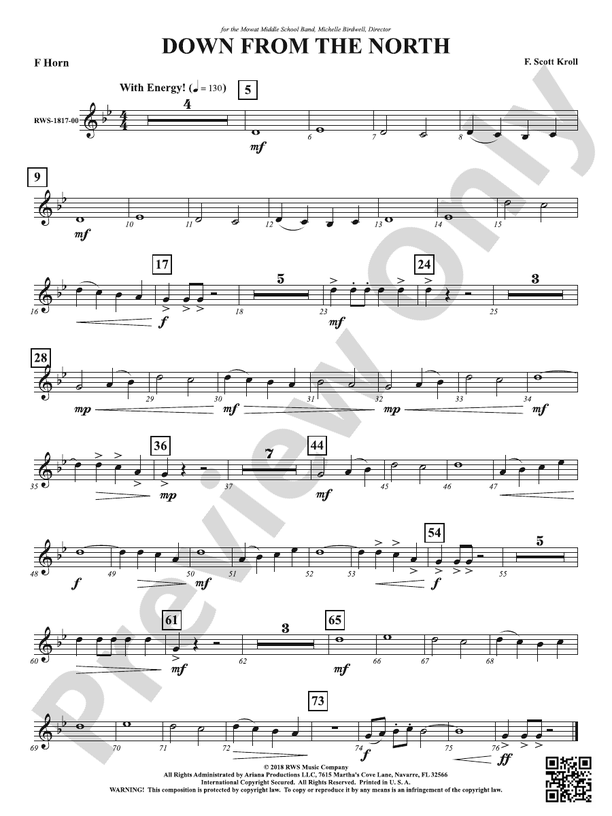 Down from the North: 1st F Horn: 1st F Horn Part: F. Scott Kroll ...