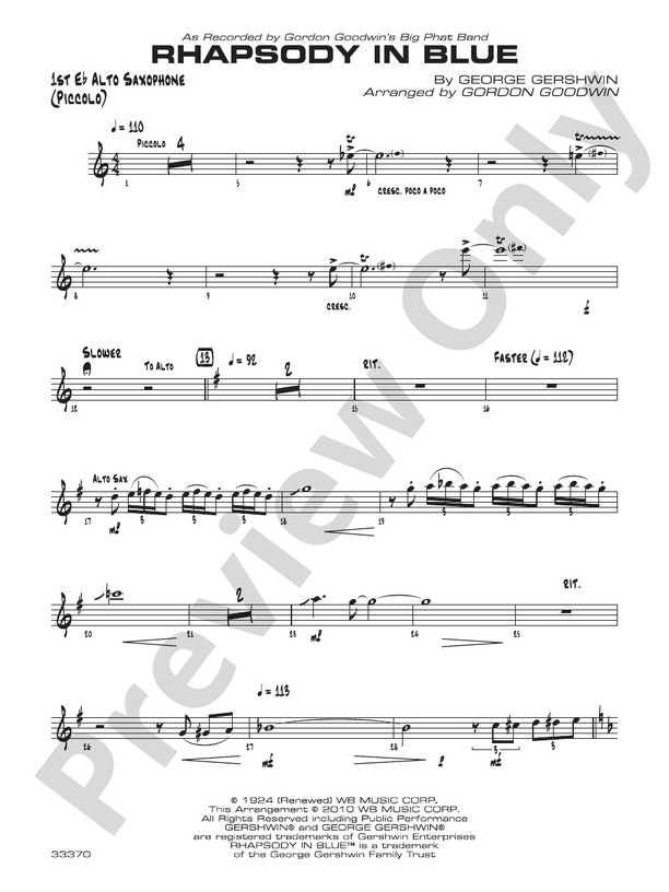 Rhapsody in Blue: E-flat Alto Saxophone: E-flat Alto Saxophone Part - Digital Sheet Music Download
