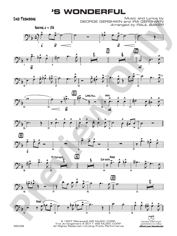 'S Wonderful: 2nd Trombone: 2nd Trombone Part - Digital Sheet Music Download