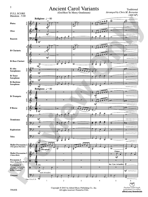 Ancient Carol Variants: Score: Concert Band Score - Digital Sheet Music ...
