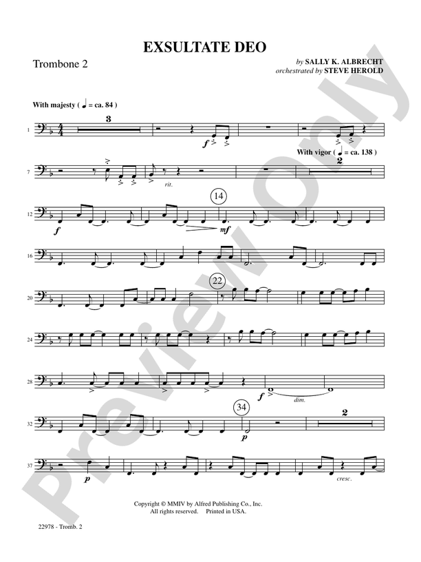 Exsultate Deo: 2nd Trombone: 2nd Trombone Part - Digital Sheet Music Download