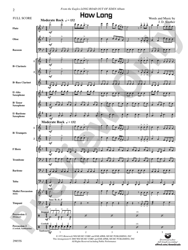 How Long: Concert Band Conductor Score & Parts: J. D. Souther - Digital ...