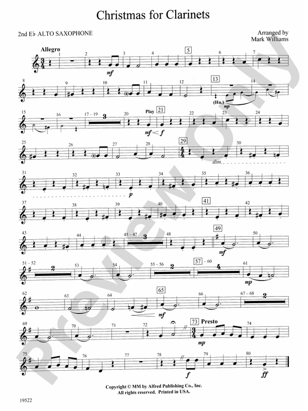 Christmas for Clarinets: 2nd E-flat Alto Saxophone: 2nd E-flat Alto Saxophone Part - Digital ...