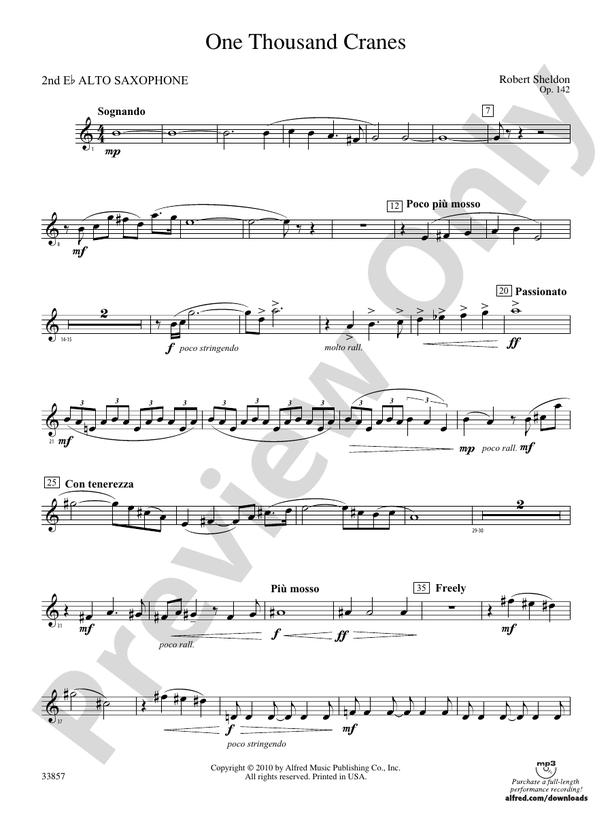 One Thousand Cranes: 2nd E-flat Alto Saxophone: 2nd E-flat Alto Saxophone Part - Digital Sheet ...
