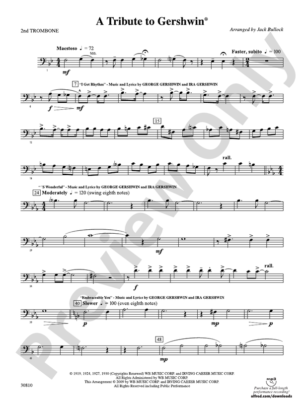 A Tribute to Gershwin: 2nd Trombone: 2nd Trombone Part - Digital Sheet Music Download