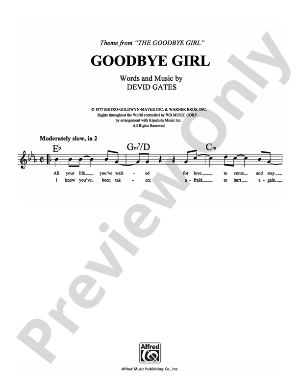 Goodbye Girl: Piano/Vocal/Chords: David Gates - Digital Sheet Music ...