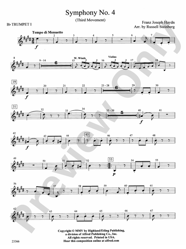 Symphony No. 4 (Third Movement): 1st B-flat Trumpet: 1st B-flat Trumpet Part - Digital Sheet ...
