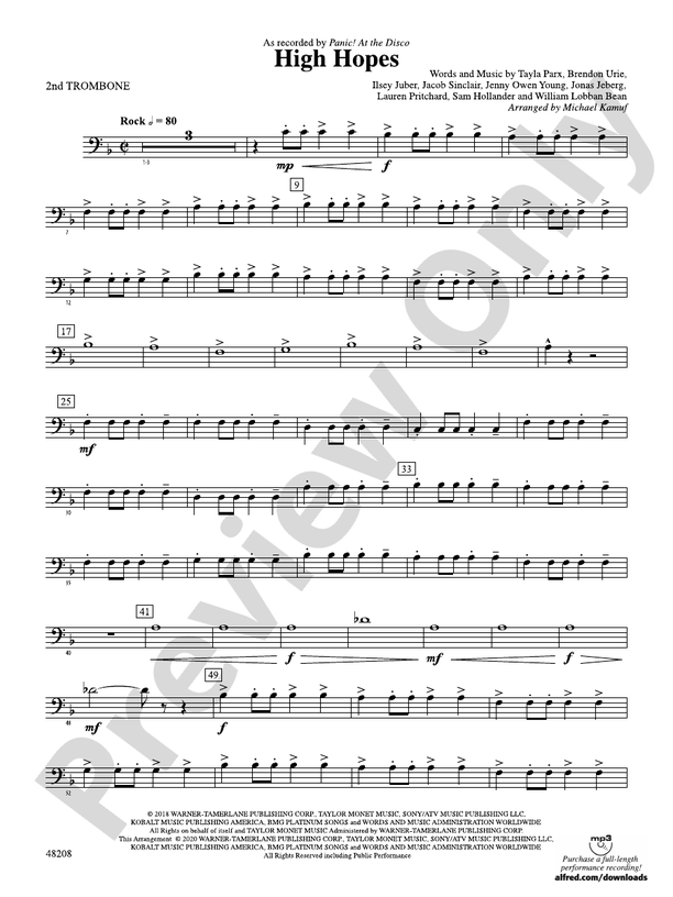 High Hopes: 2nd Trombone: 2nd Trombone Part - Digital Sheet Music Download