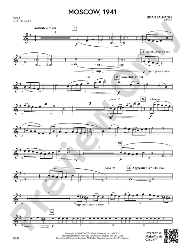 Moscow, 1941: Part 2 - E-flat Alto Sax: Part 2 - E-flat Alto Sax Part - Digital Sheet Music Download