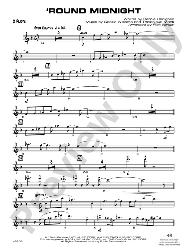 'Round Midnight: Flute: Flute Part - Digital Sheet Music Download