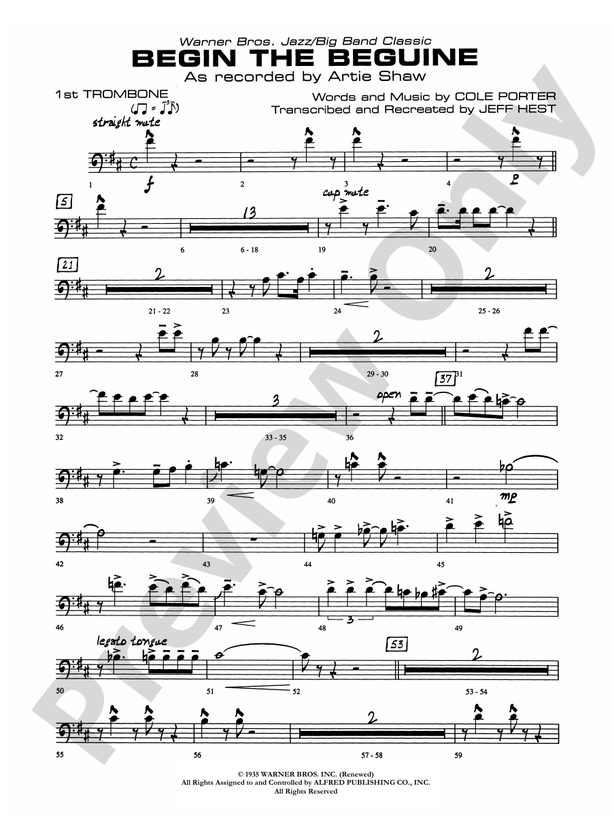Begin the Beguine: 1st Trombone: 1st Trombone Part - Digital Sheet ...