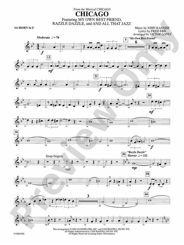 Chicago (from the musical Chicago): 1st F Horn: 1st F Horn Part ...