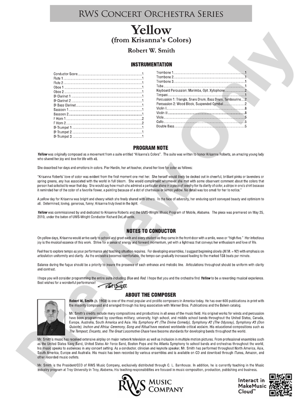 Yellow - From Krisanna's Colors: Score: Full Orchestra Score: Robert W ...