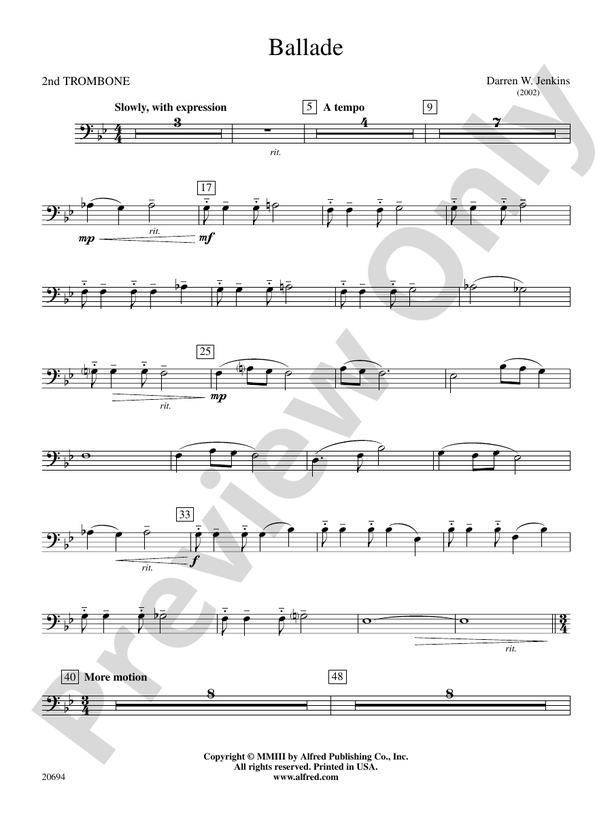 Ballade: 2nd Trombone: 2nd Trombone Part - Digital Sheet Music Download