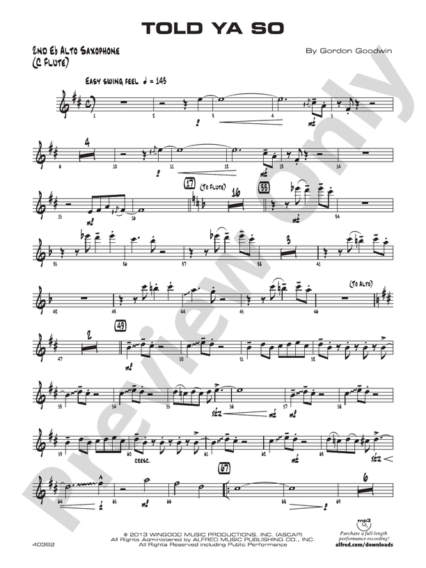 Told Ya So 2nd E Flat Alto Saxophone 2nd E Flat Alto Saxophone Part
