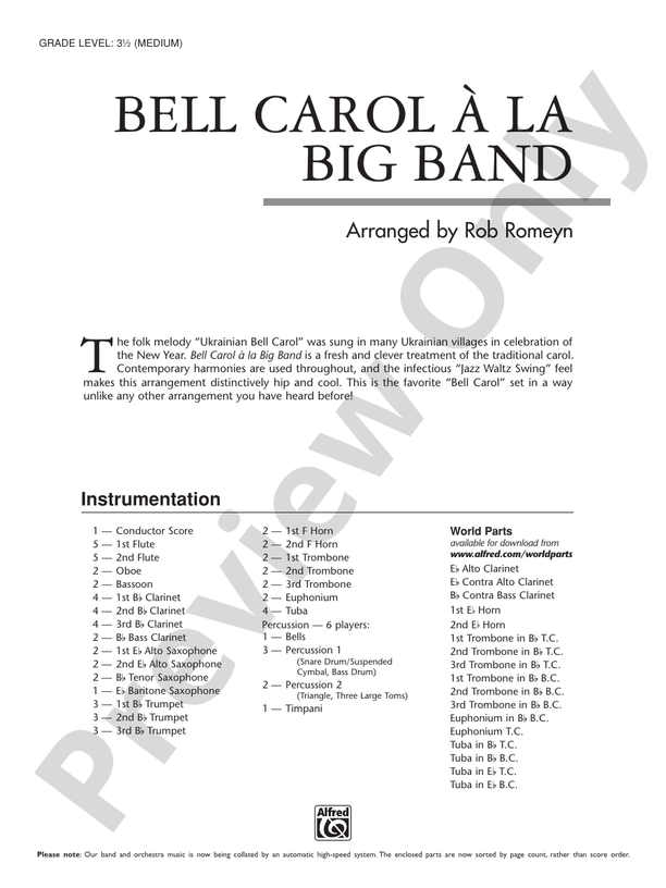 Bell Carol a la Big Band: Score: Concert Band Score - Digital Sheet ...