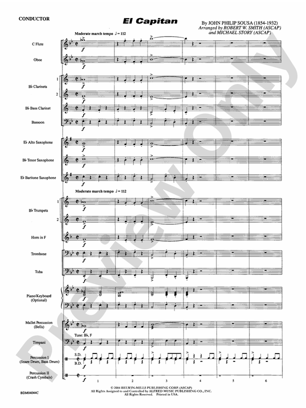 El Capitan: Concert Band Conductor Score & Parts: John Philip Sousa - Digital Sheet Music Download