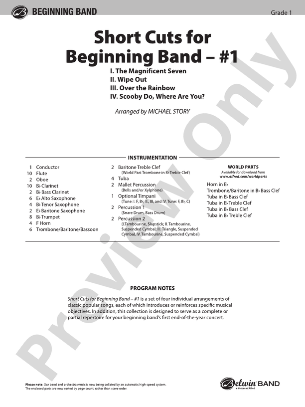 Short Cuts for Beginning Band -- #1: Score: Concert Band Score ...