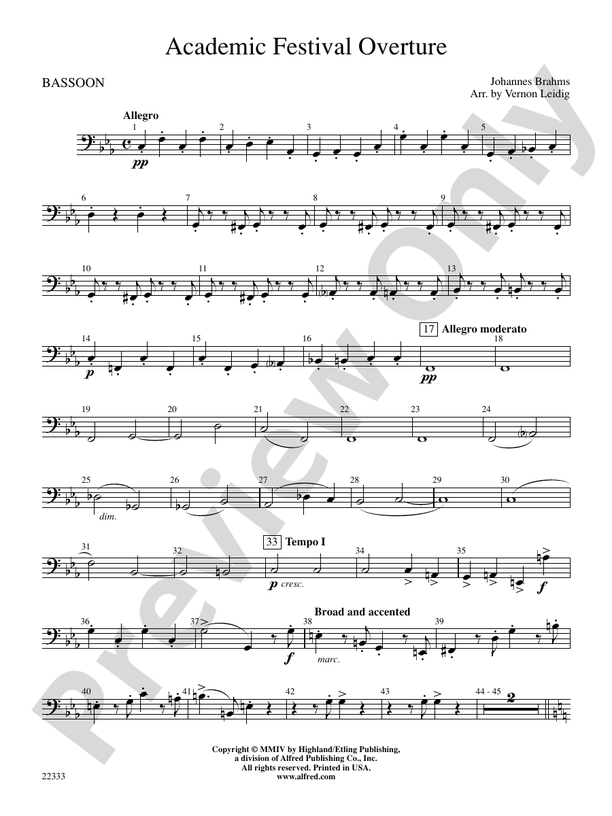 Academic Festival Overture: Bassoon: Bassoon Part - Digital Sheet Music ...